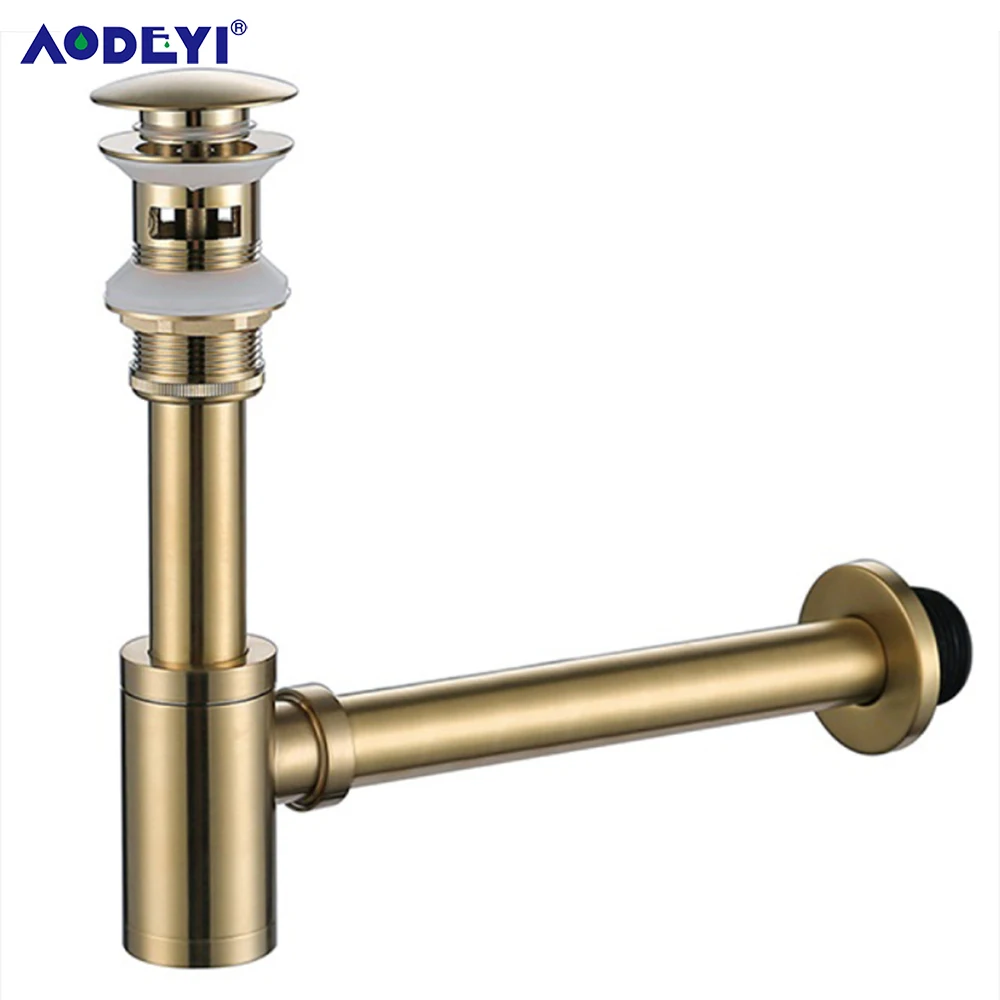 Brass-Bathroom-Basin-Bottle-Trap-Drain-Stopper-Kit-Waste-Brushed-Gold-P ...