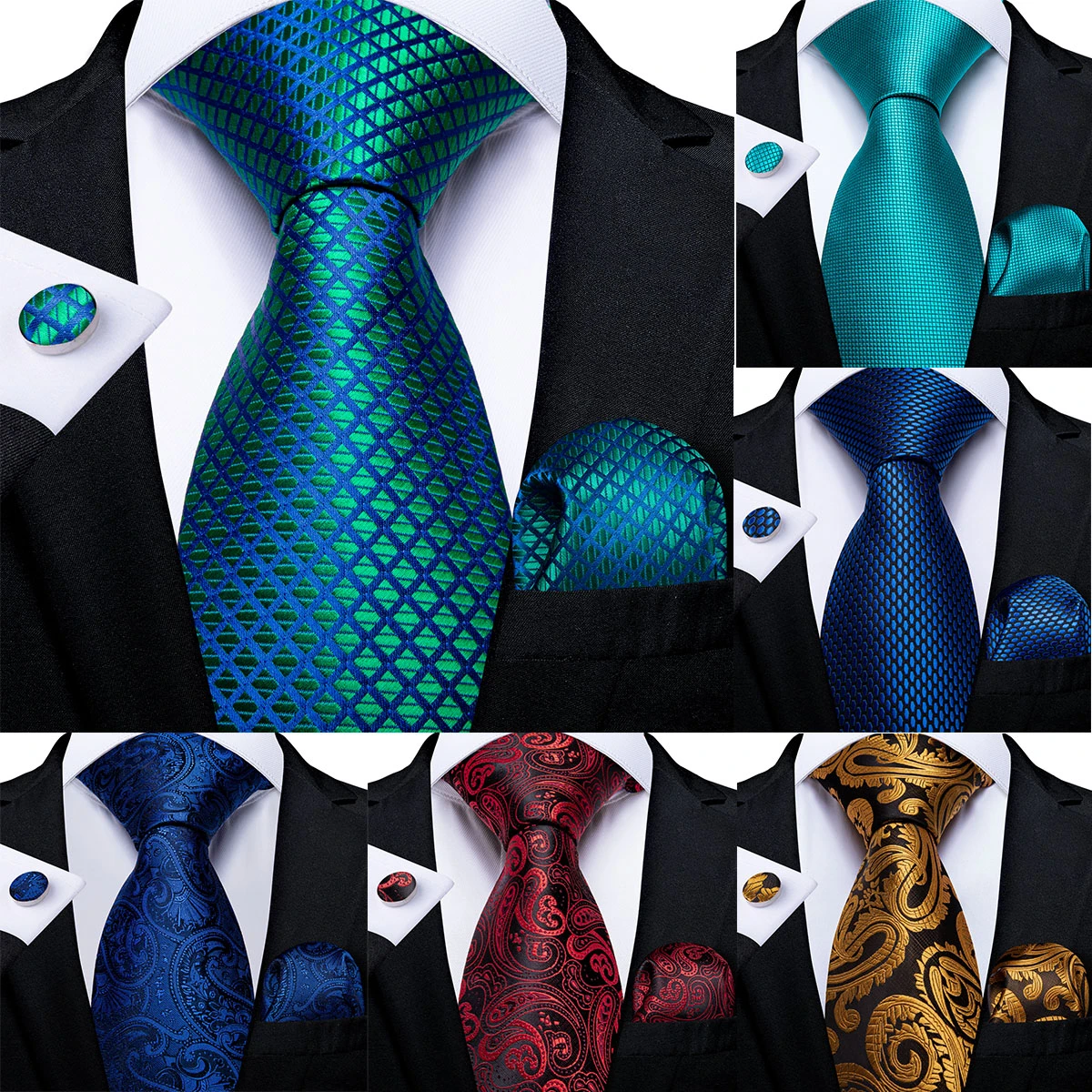 Dibangu Men Necktie Teal Blue Paisley Designer Silk Wedding Tie For Men ...