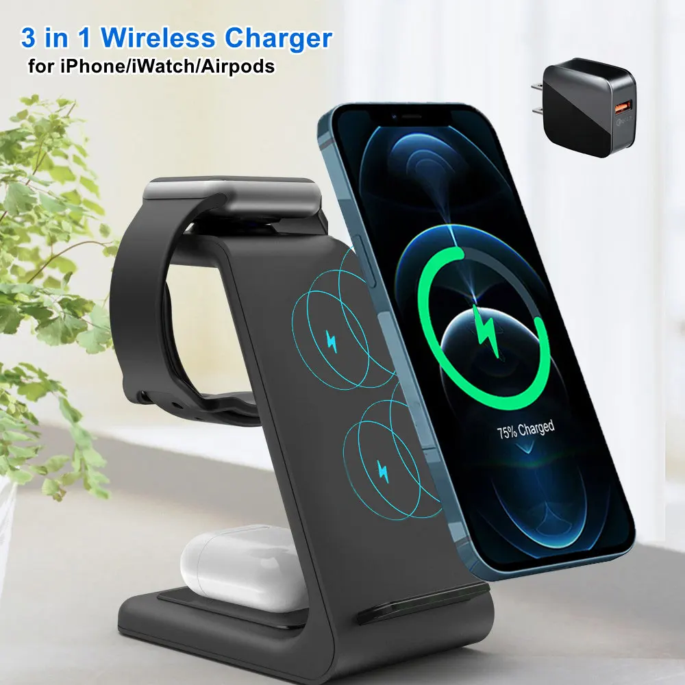 3 In 1 Induction Qi Wireless Charger Fast Charging Holder For Iphone ...