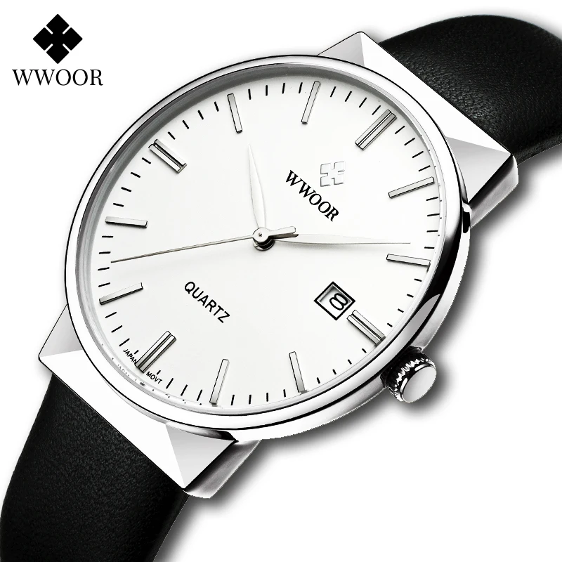 WWOOR Mens Classic Slim Casual Genuine Leather Watch - Thin Watch Store