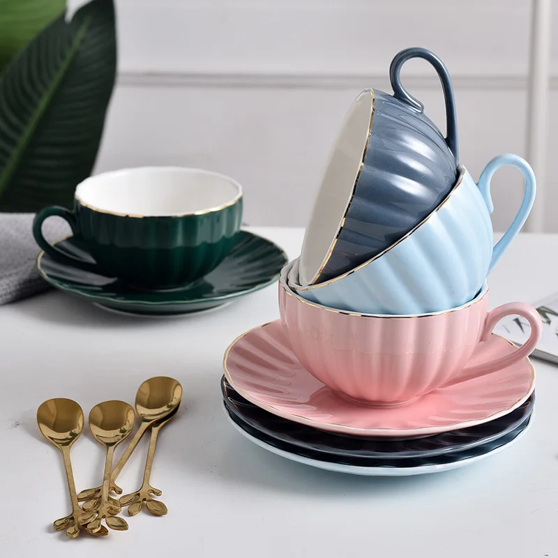 Taza de Café de Cerámica europeo con cuchara de alta calidad, Tazas de té minimalistas de lujo ...
