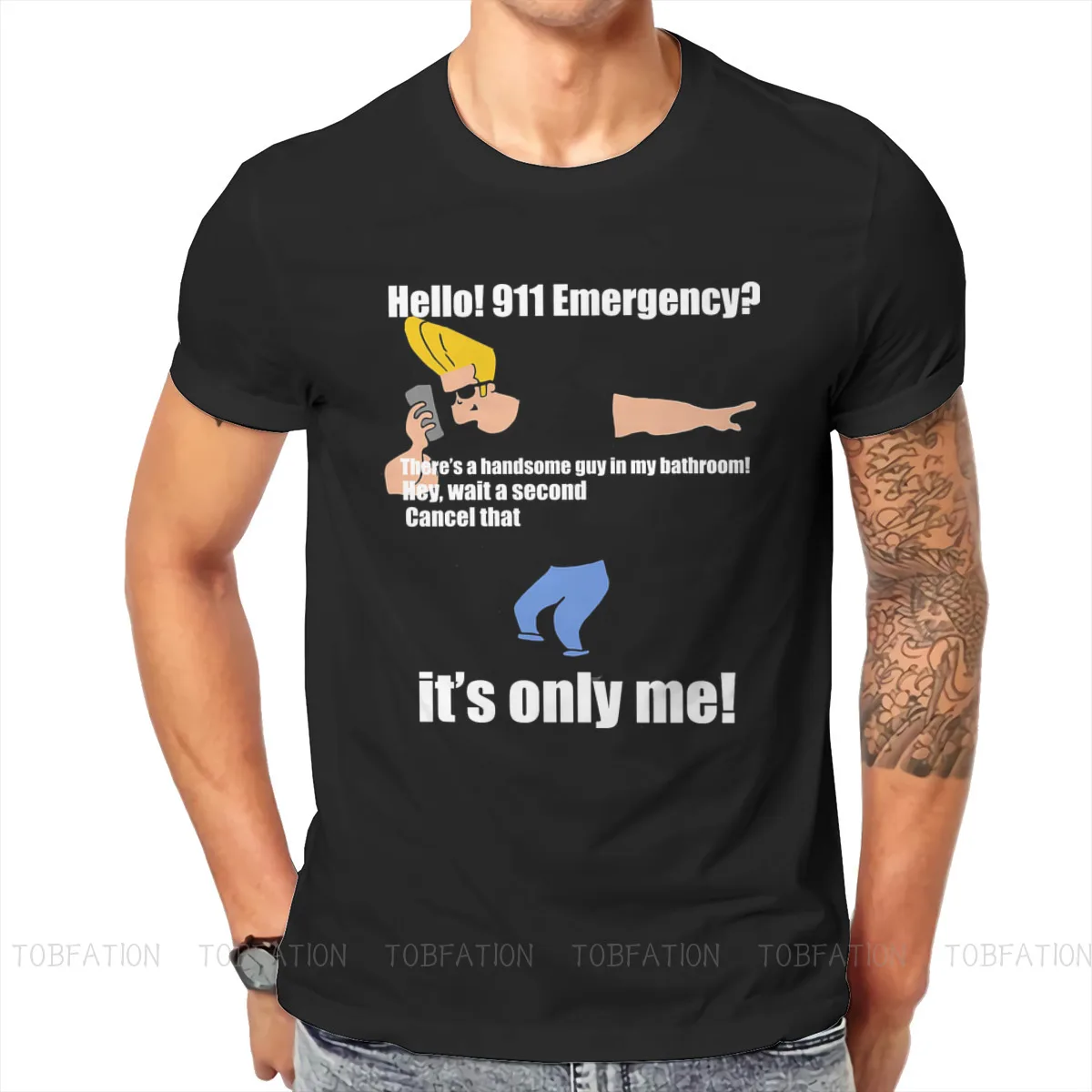 Johnny-Bravo-Humor-Anime-Hello-911-Emergency-Tshirt-High-Quality ...