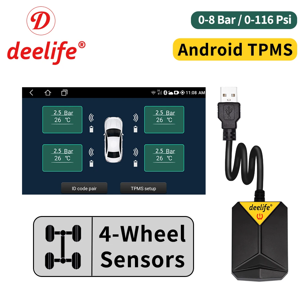 Deelife 자동차 라디오 DVD 플레이어, 타이어 압력 모니터링 시스템, 안드로이드 USB TPMS, 내부 및 외부 센서, 스페어용|타이어 기압알람| - AliExpress