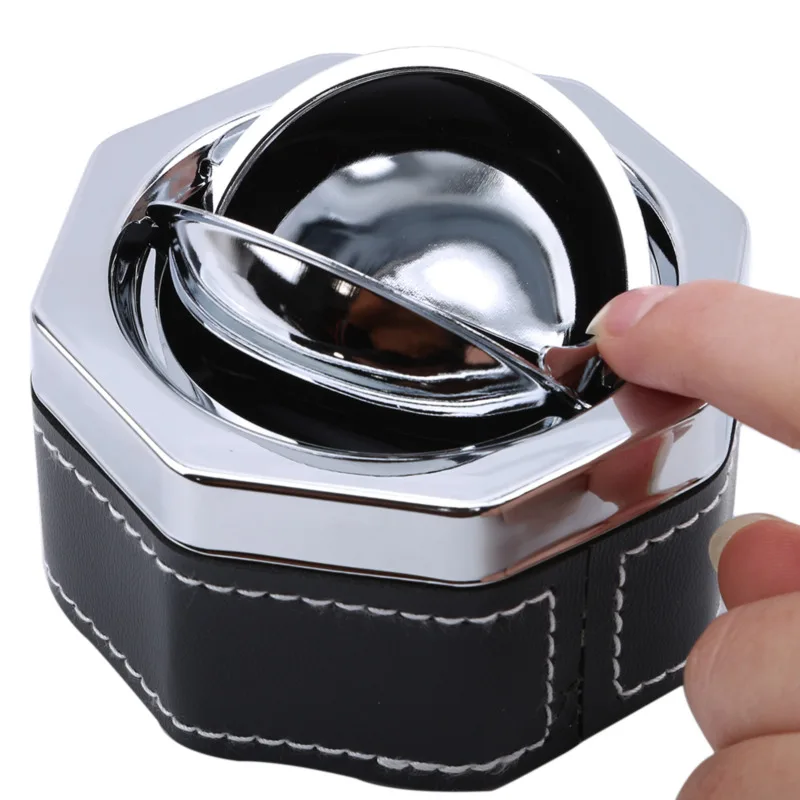 Portable-Stainless-Steel-Windproof-Ashtray-Rotating-Black-Sticky-Skin ...