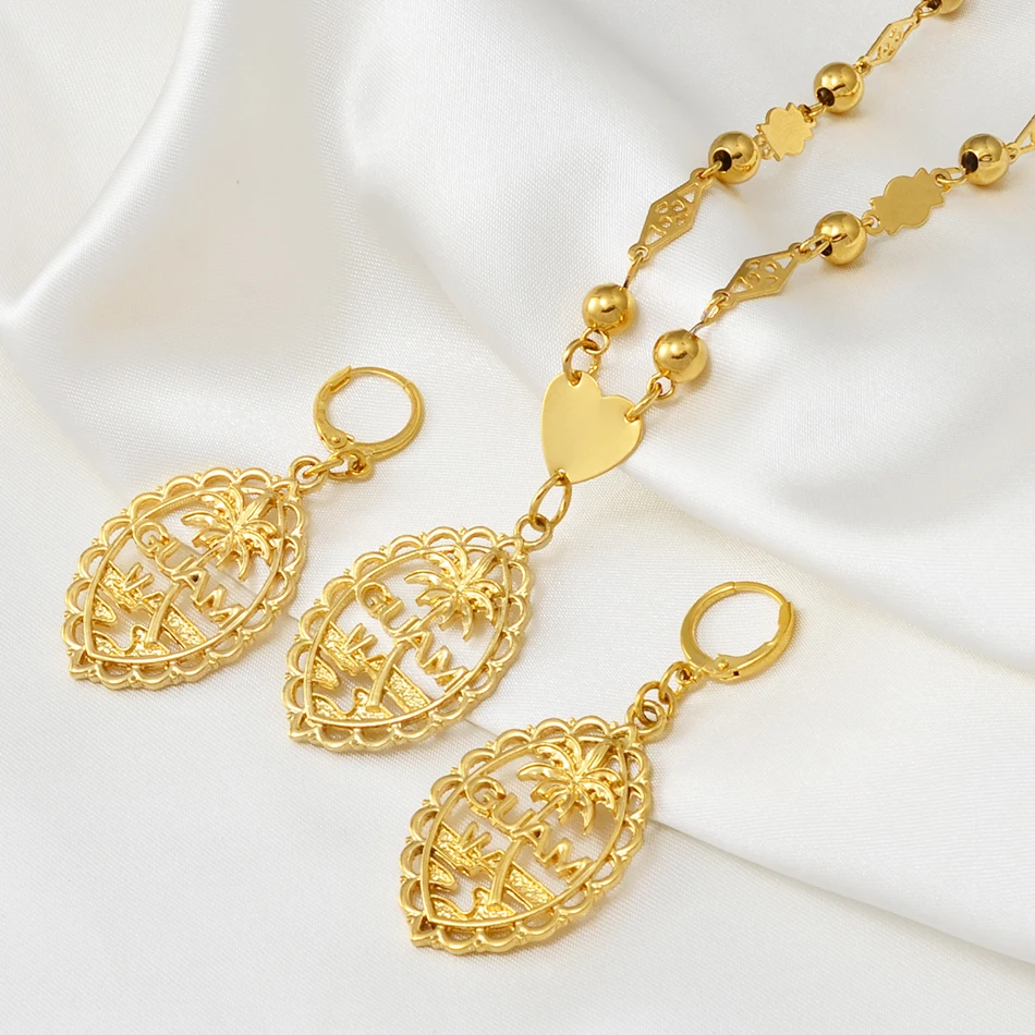 Anniyo Guam Flag Pendant Necklaces Earrings sets for Women Gold Color ...