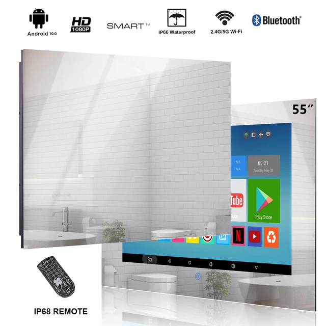 Haocrown 55 Inch Waterproof Mirror TV, Smart Android 10.0 Television ...