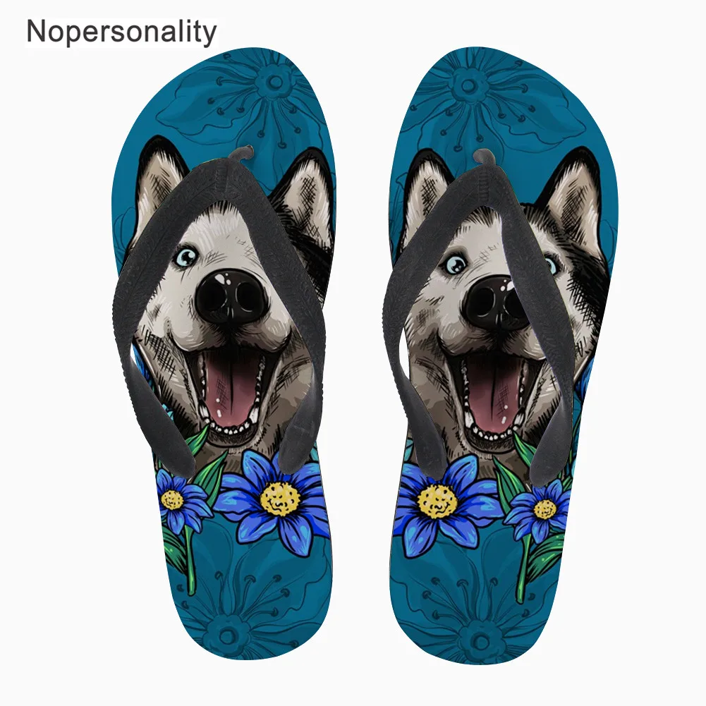 Nopersonality 러블리 개 여성 플립 퍼 허스키 인쇄 된 여성 비치 슬리퍼 여름 홈 플립 플롭 샌들 여성용플립 플록스