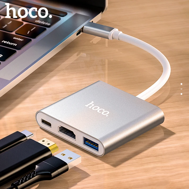 Hoco hub hub usb 3.0, 3 em 1, usb, compatível com hdmi, macbook/pro/air ...