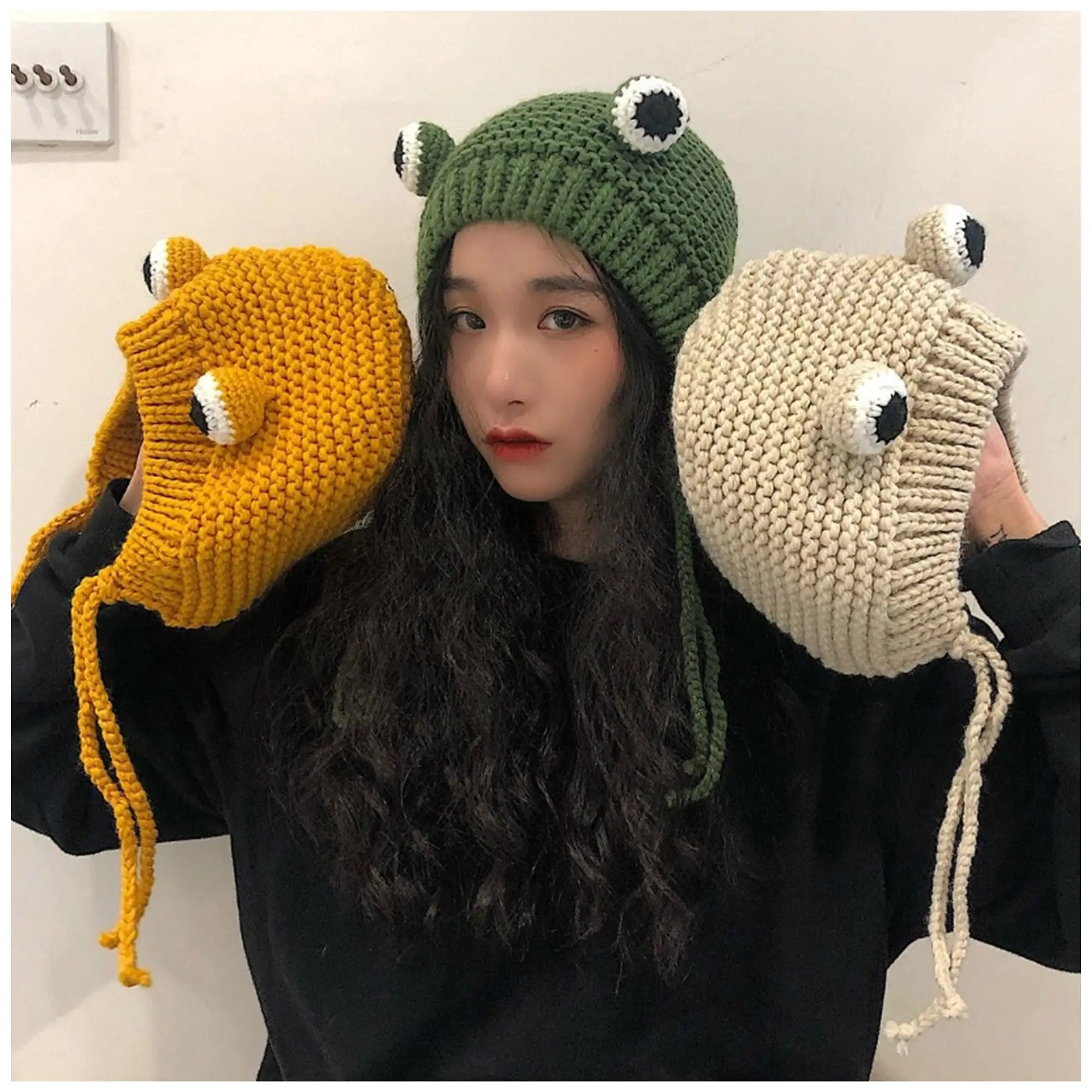 2022-Fashion-Women-Crochet-Knitted-Frog-Headband-Bonnet-Beanie-Cute ...