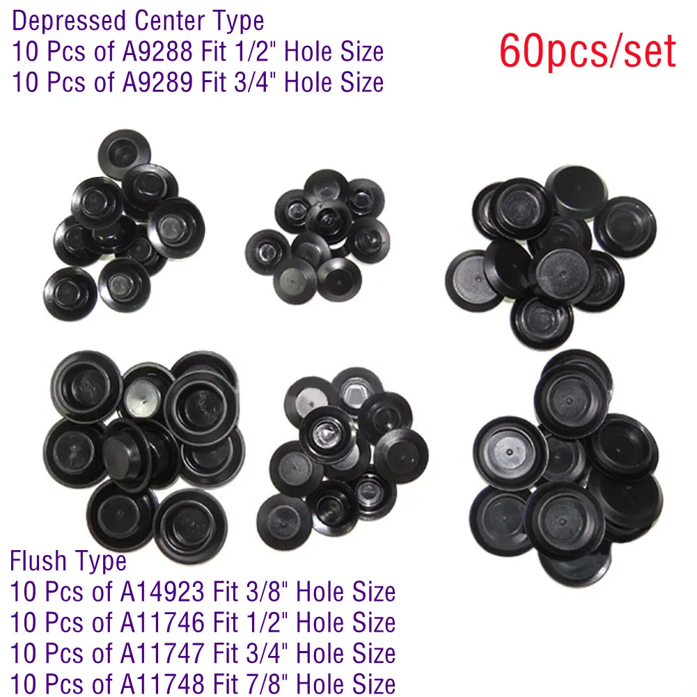 60pcs Flush Mount Black Plastic Hole Plug Assortment Auto Body Sheet ...