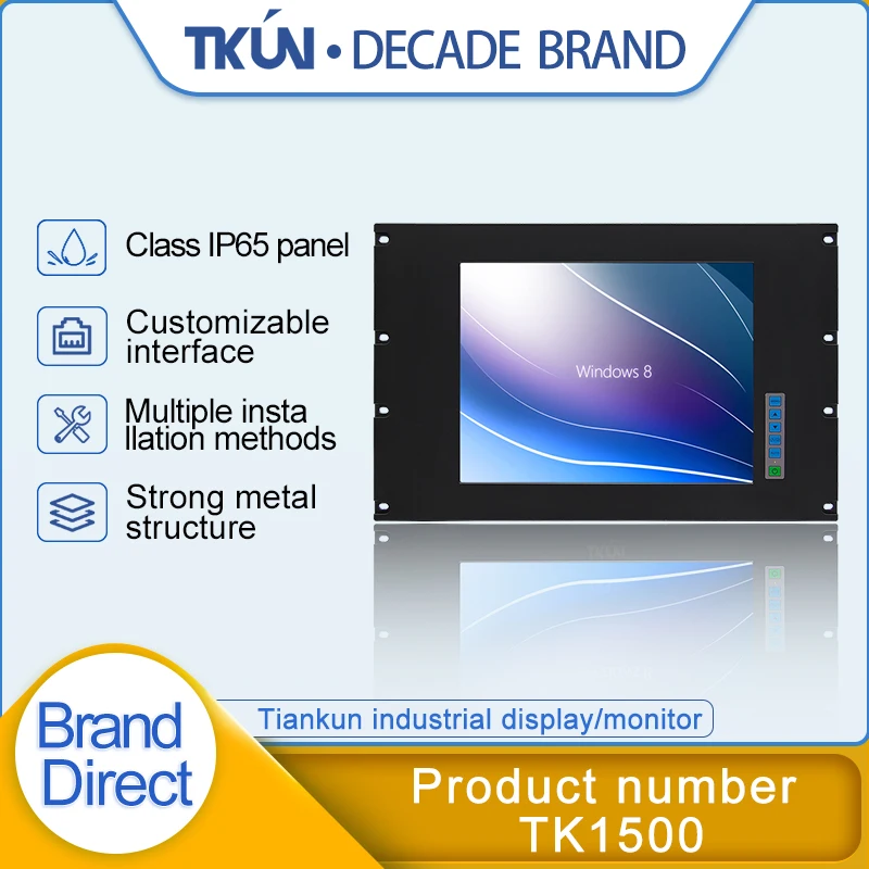 TKUN Rackmount 15 inch industrial touch screen monitors, aluminum alloy ...