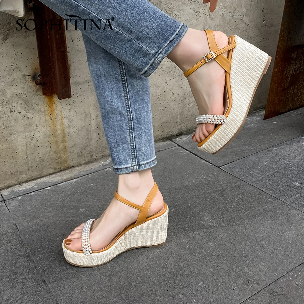 SOPHITINA Genuine Leather Summer Women Shoes Sandals Wedges Comfortable ...