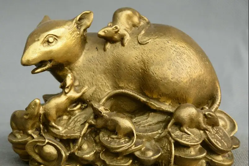 Chinese Fengshui Old Bronze Fortune Rat Yuanbao Mouse Nine Rat Fortune ...