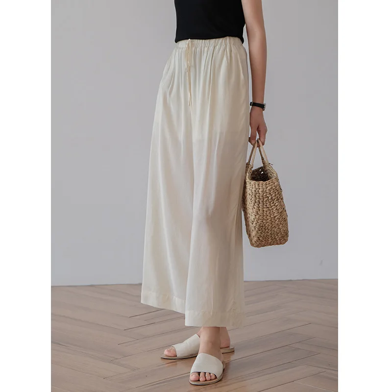패션 Pleated 넓은 다리 바지 높은 Waisted 여자 여성 바지 발목 길이 바지 여성을위한팬티 And 카프리스