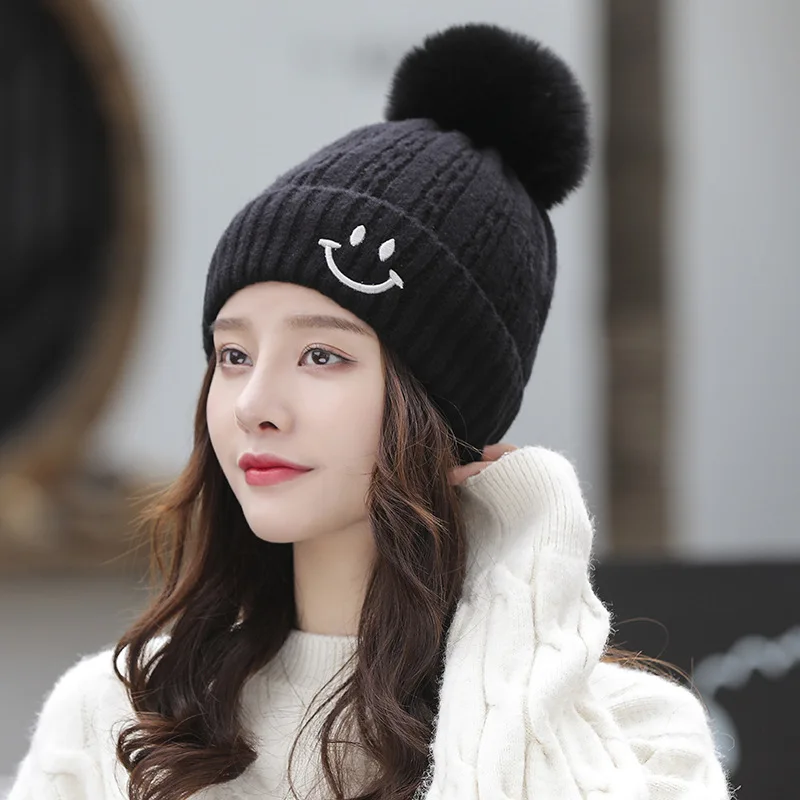 Women-Hats-Knitted-Solid-Wool-Cap-Thickened-And-Warm-Windproof-Beanies ...