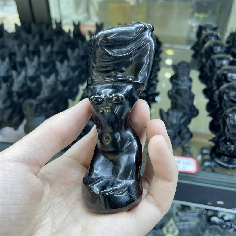 Estatua de diosa obsidiana negra Natural, escultura de cuerpo de Gema ...