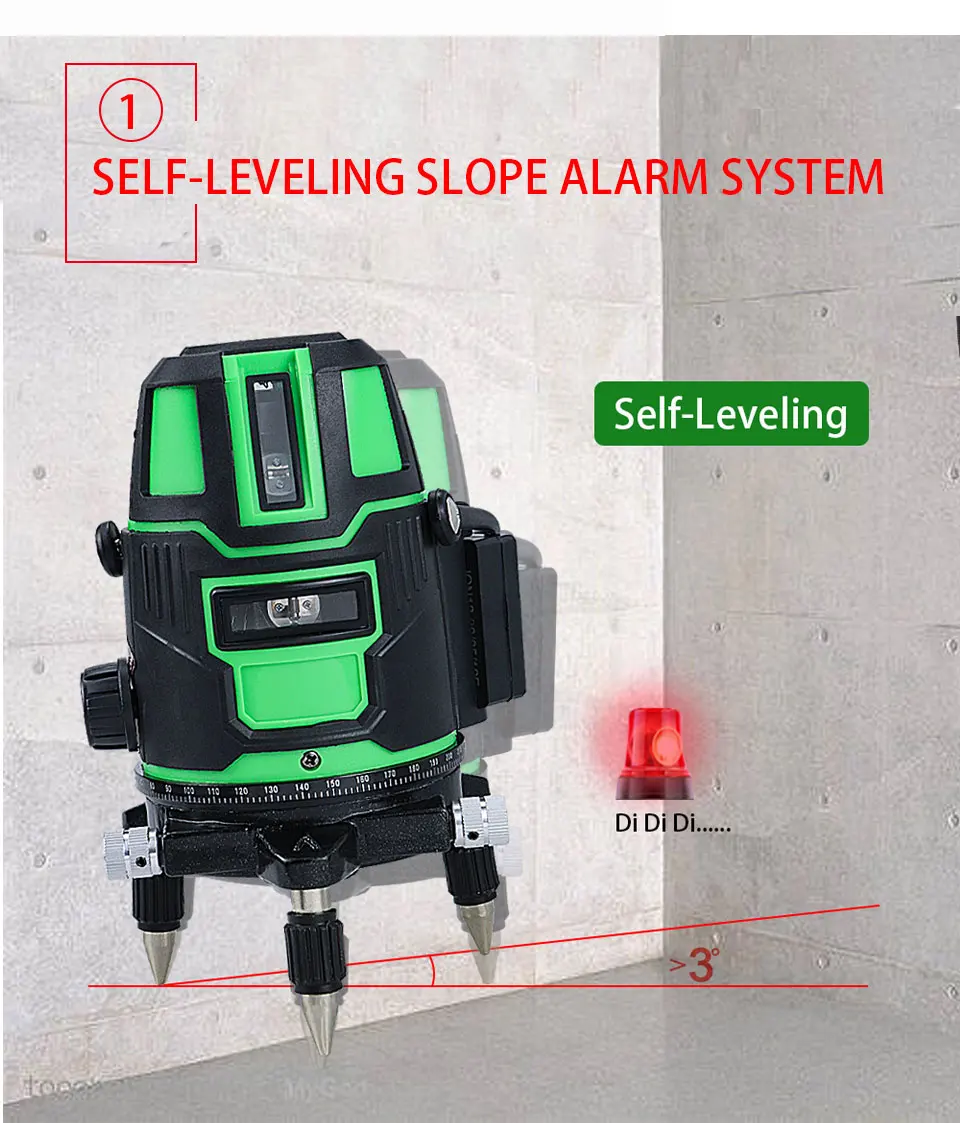 Nivela cu laser verde in 3 linii de mare precizie, rotire 360 grade ...