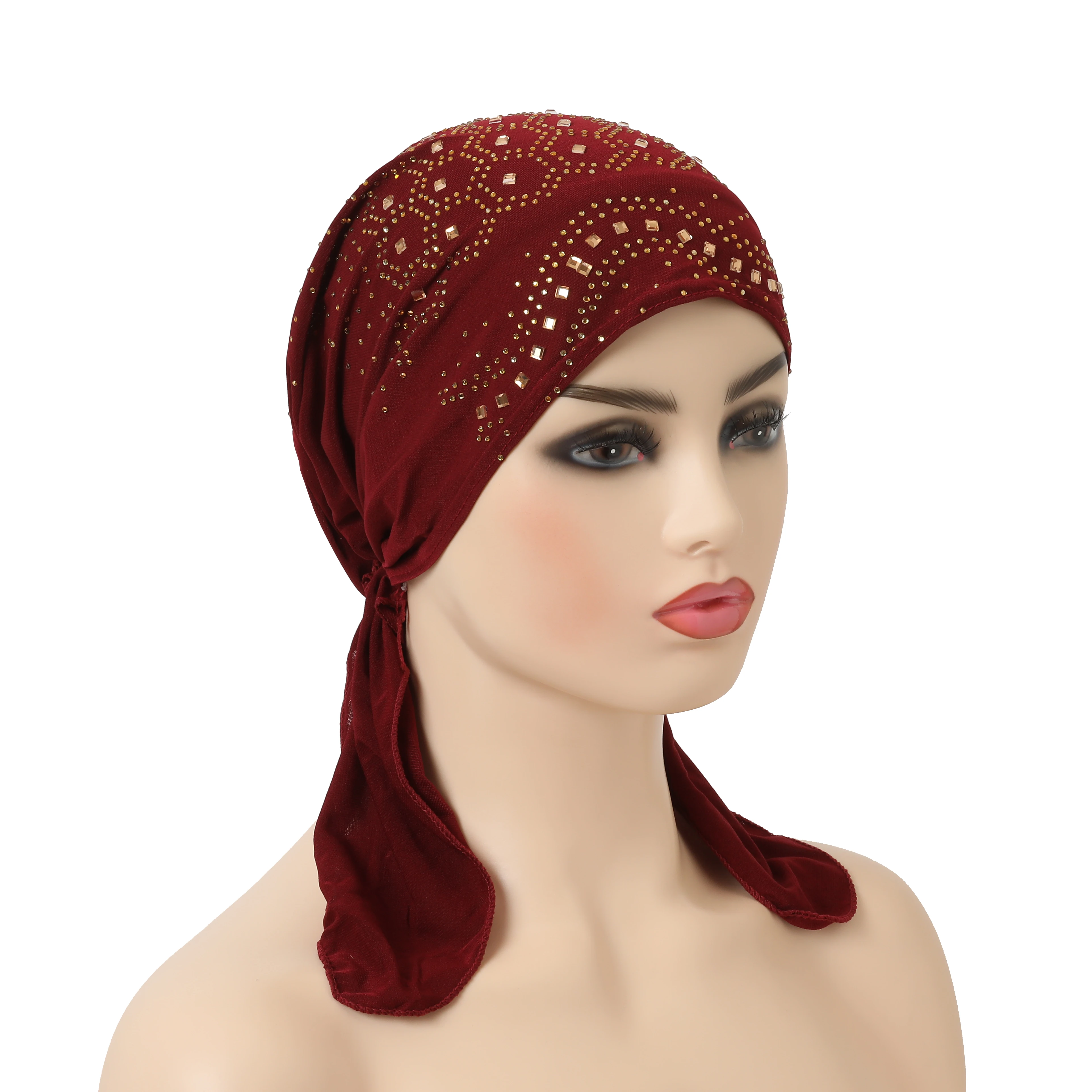 H088 High Quality Muslim Hats With Rhinestones Pull On Islamic Scarf ...