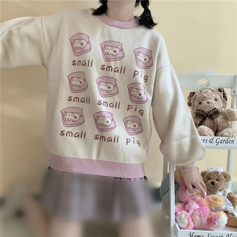 Japanese Harajuku Kawaii Knitted Sweater Women Autumn Soft Girl Teens ...