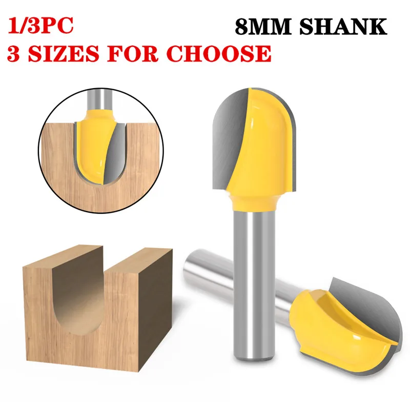 1pc-8mm-Shank-Ball-Nose-Core-Box-Wood-Router-Bit-Carbide-Long-Blade ...