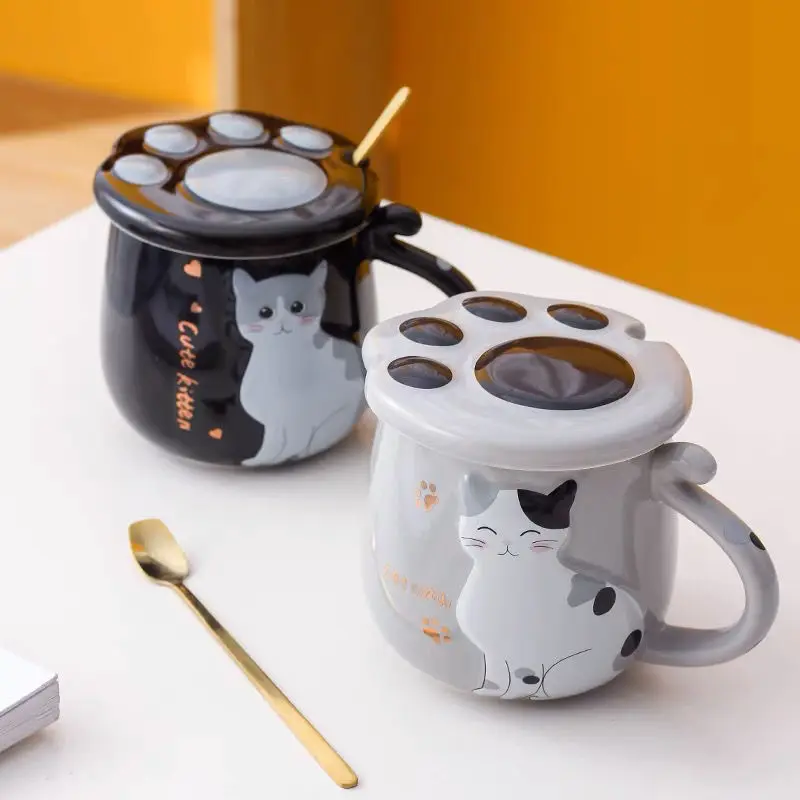 Cute Cat Coffee Ceramic Cup with CAT'S Paw Cover Afternoon Tea Cup ...