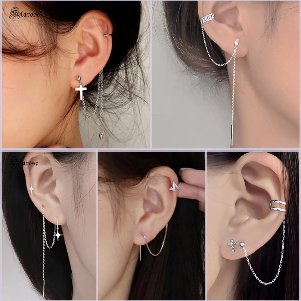 Ear Helix Piercing Chain Earring | Earrings Chain Earcuff Fake - Silver ...