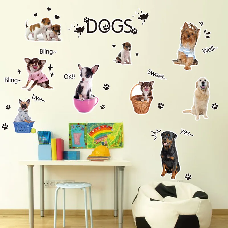 PUPPIES Dog Pet Shop Wall Stickers Art Lovely Cute Animals For Kids ...