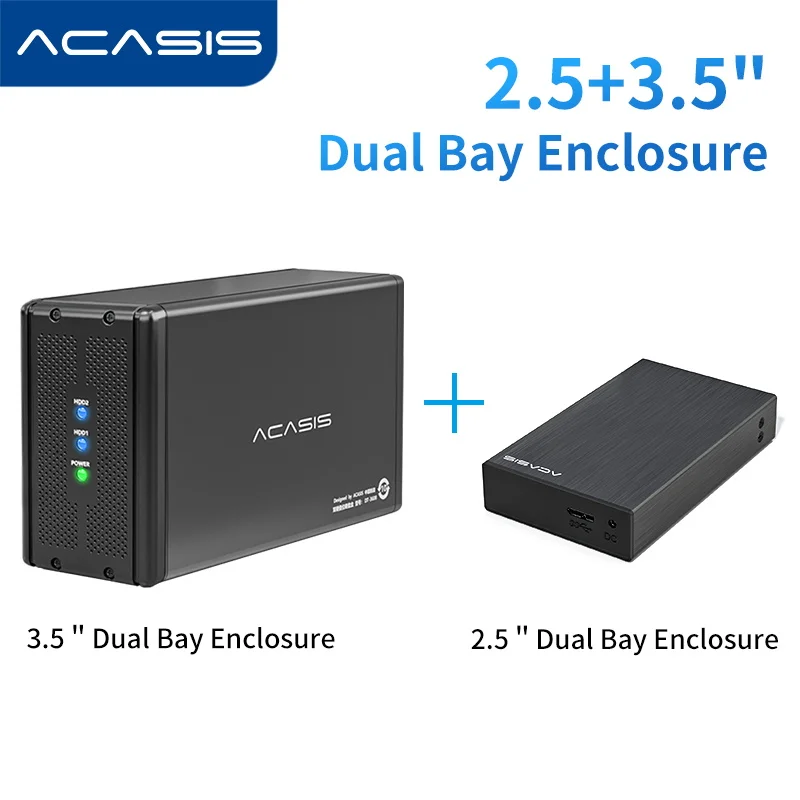 Acasis Dual-bay Aluminum Hdd Case 2.5/3.5 Inch Sata To Usb 3.0 Hard ...