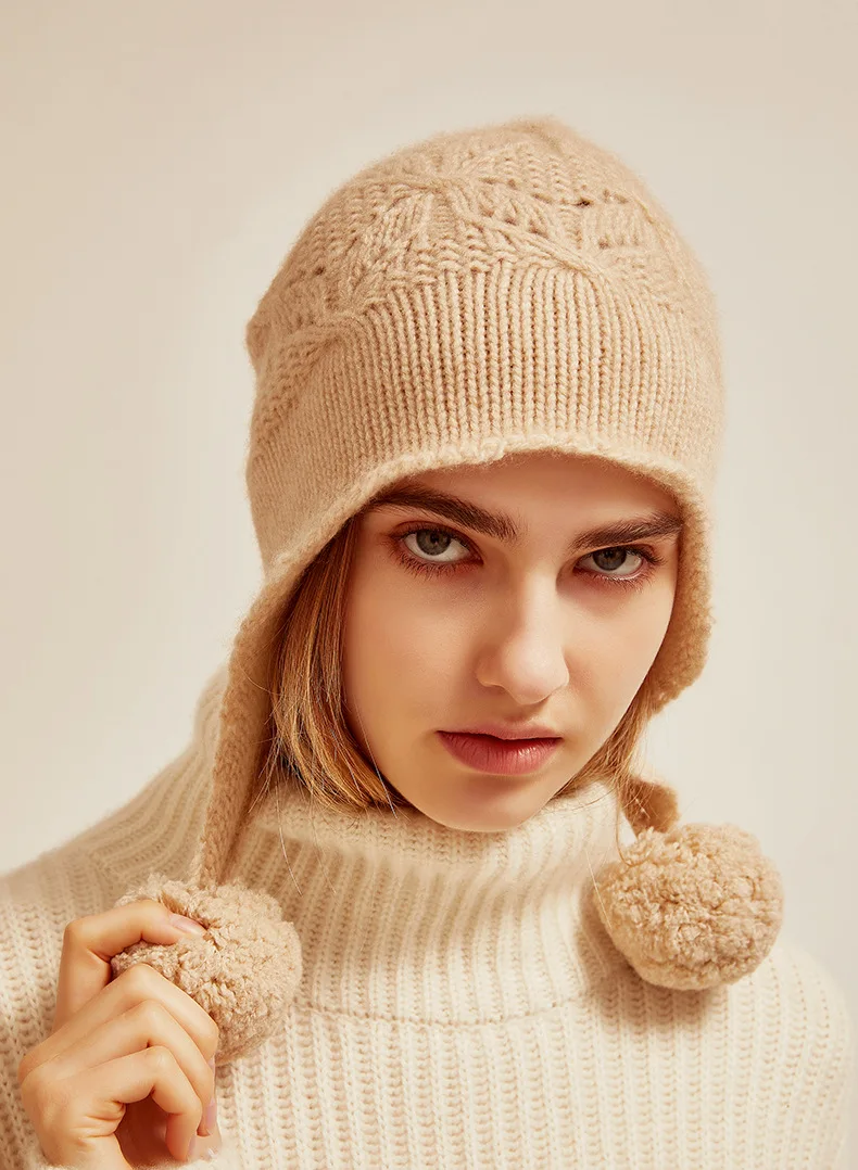 Naizaiga кашемир три волосы мяч завивки ажурный цветок вязать Теплый зимний головной убор, SN277