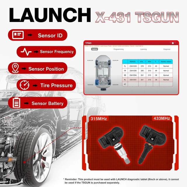 LAUNCH X431 TSGUN TPMS Tire Pressure Detector Handheld X-431 TSGUN Sensor Activator Learning ...