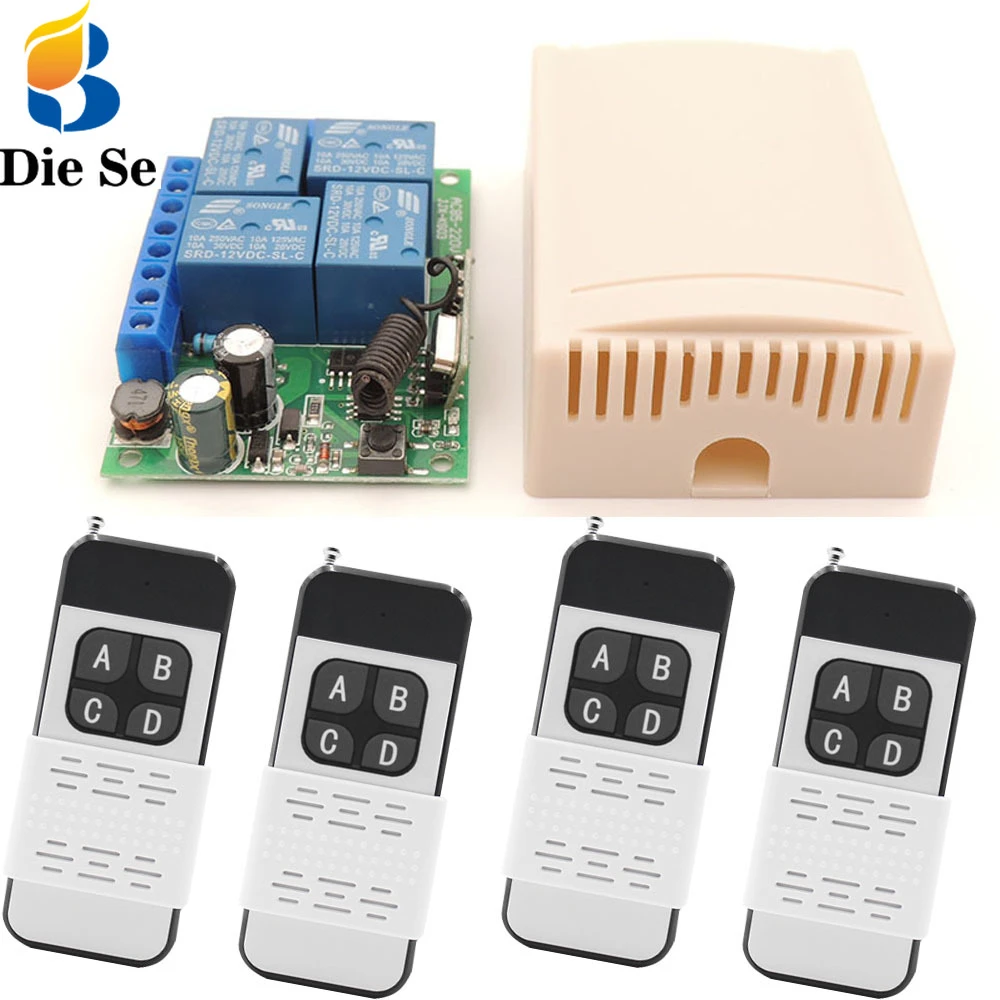 433mhz rf universal controle remoto ac 220v 4ch relé receptor e ...