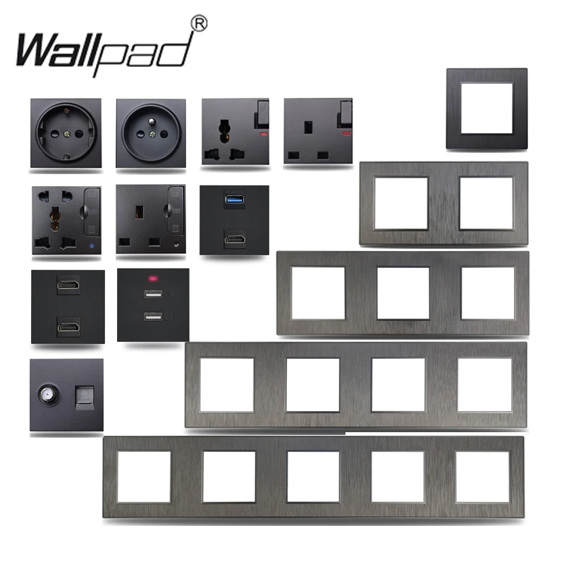 Wallpad S6 Black Brushed Panel Eu French Power Universal Wall Socket ...