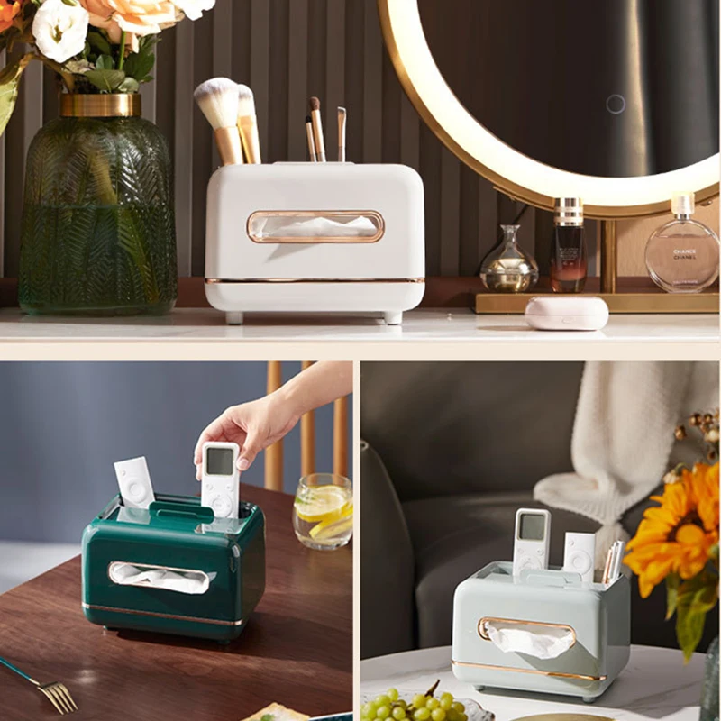 Nordic Plastic Tissue Boxes With Remote Control Holder Multifunctional ...