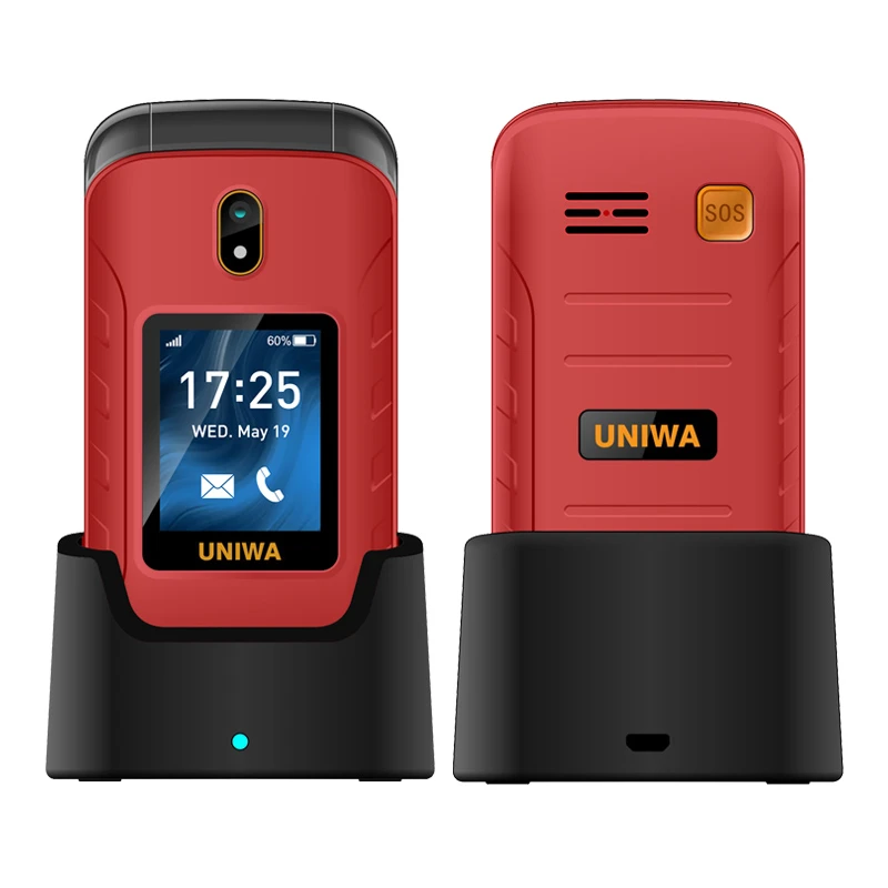 Uniwa V909t 4g Flip Phone 2.8 Inch Double Screen Feature Phone Russian ...