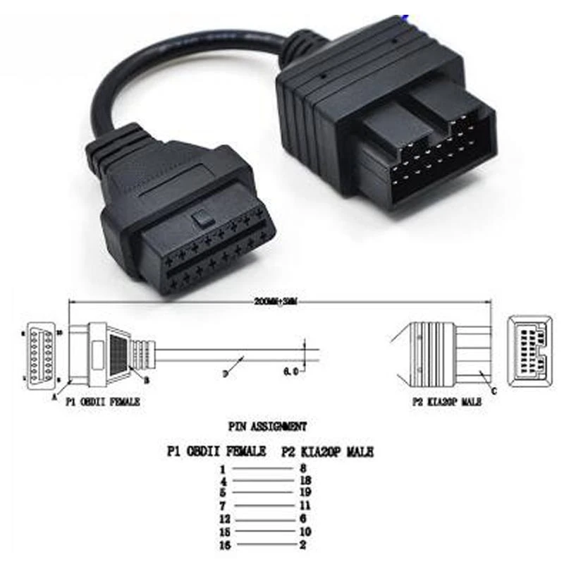ELM327 OBD 2 Cable For KIA 20 Pin To 16 Pin OBD2 OBD Diagnostic Tool ...