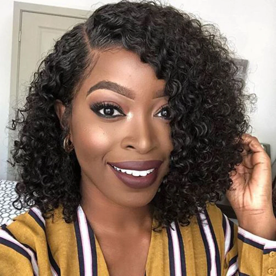 Pelucas de cabello humano rizado con encaje elegante, pelo Natural Afro ...