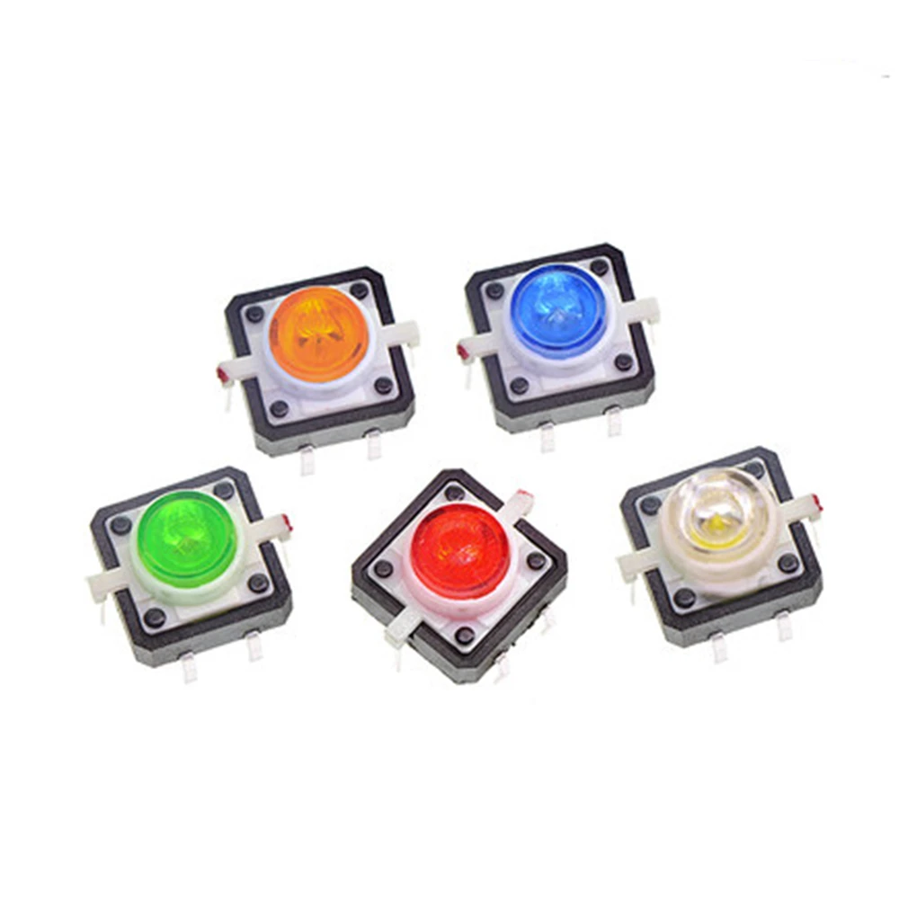 5PCS 1 set 12X12X7.3 Tactile Push Button Switch Momentary Tact LED 5 ...