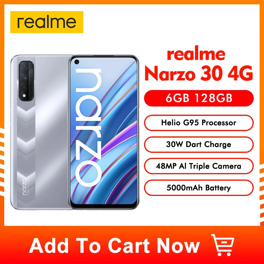 Realme Smartphone narzo 30 versión Global, Helio G95, 90Hz, pantalla táctil FHD de 6,5 pulgadas ...