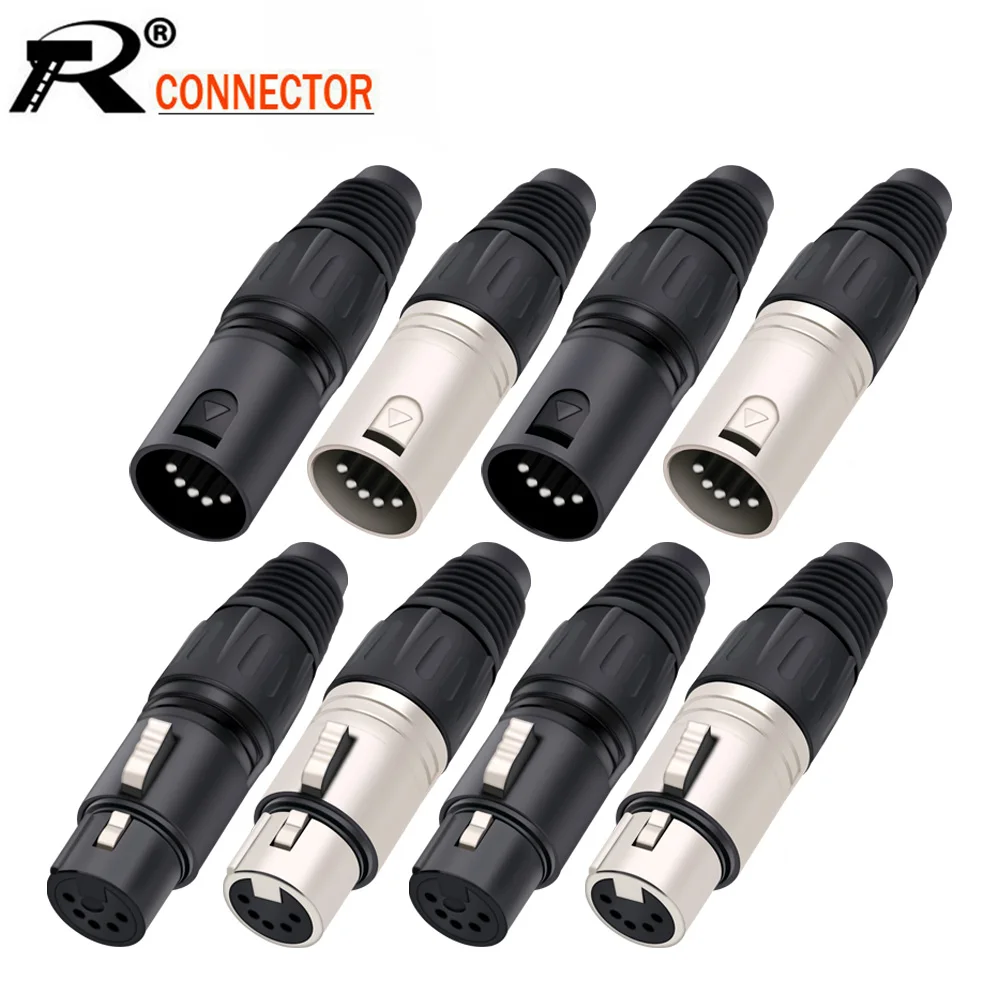 10pcs-Black-Silver-XLR-Audio-Cable-Connector-5Pin-Male-plug-MIC-Snake ...