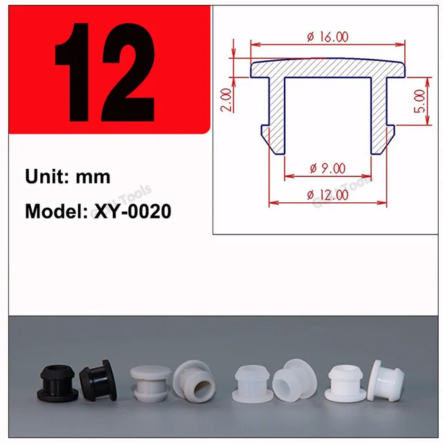 5pcs 12mm-27mm Black White Grey Clear Silicone Rubber Hole Caps T-type ...