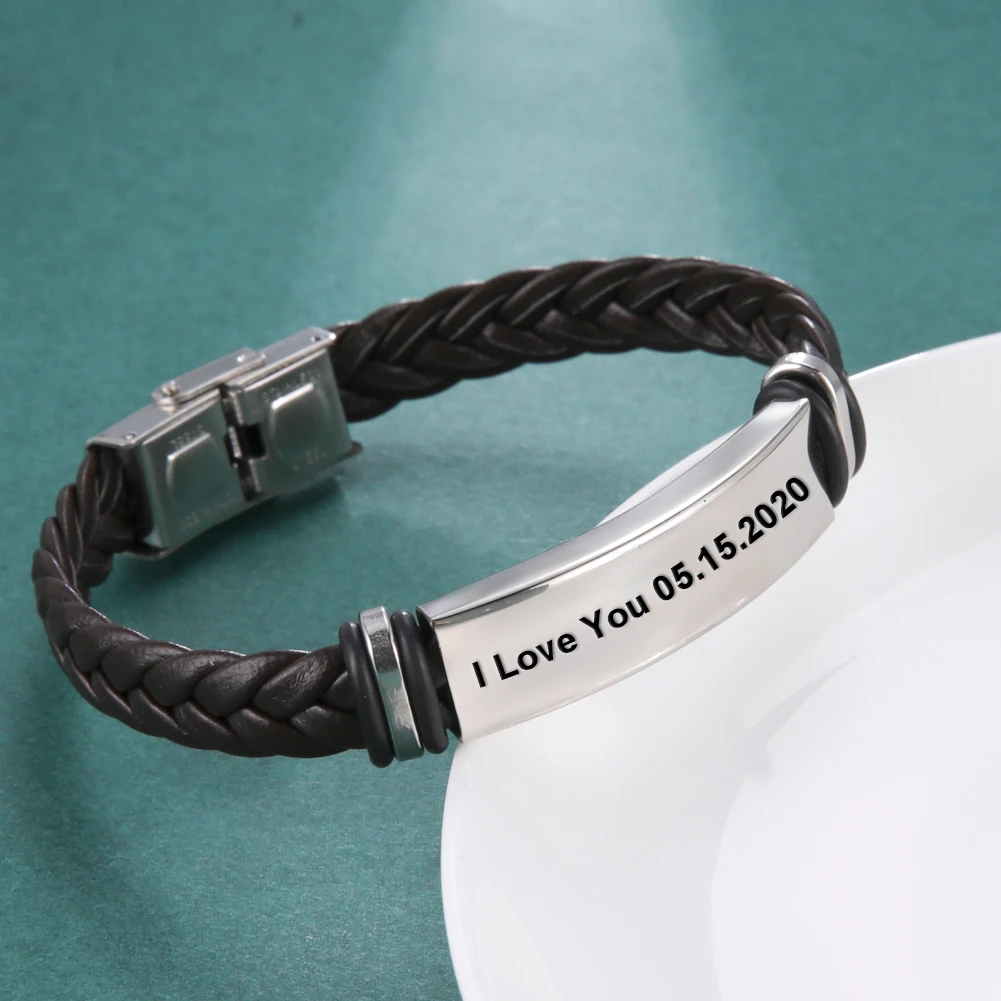 Cazador Personalisierte Leder Graviert Armband Edelstahl Custom Name ...