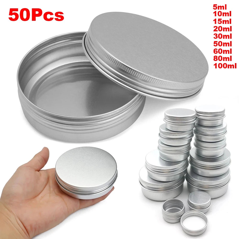 50Pcs Aluminum Tin Jars 5g 10g 15g 20g 30g 40g 50g 60g 80g 100g Lip Balm Tin Container With ...