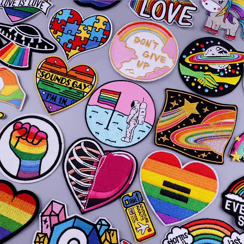 Gay Pride LGBT Iron On Patches Clothe Love Rainbow Cartoon Embroidery ...