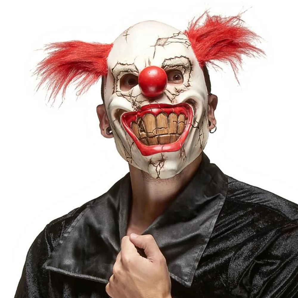 Horror Red Nose Hair Joker Mask Cosplay Scary Demon Devil Clown Big ...