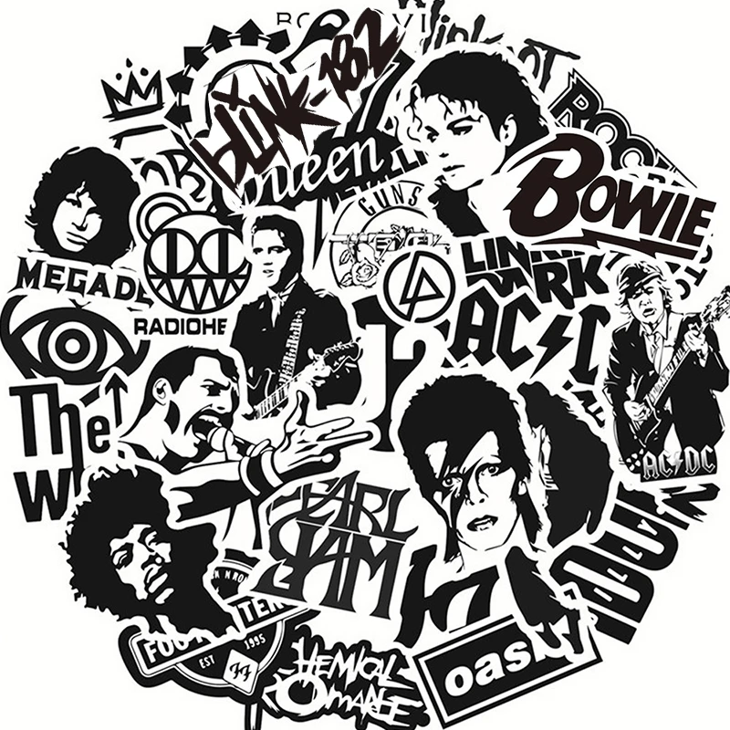 10/30/50pcs Black And White Rock Band Stickers Diy Waterproof ...