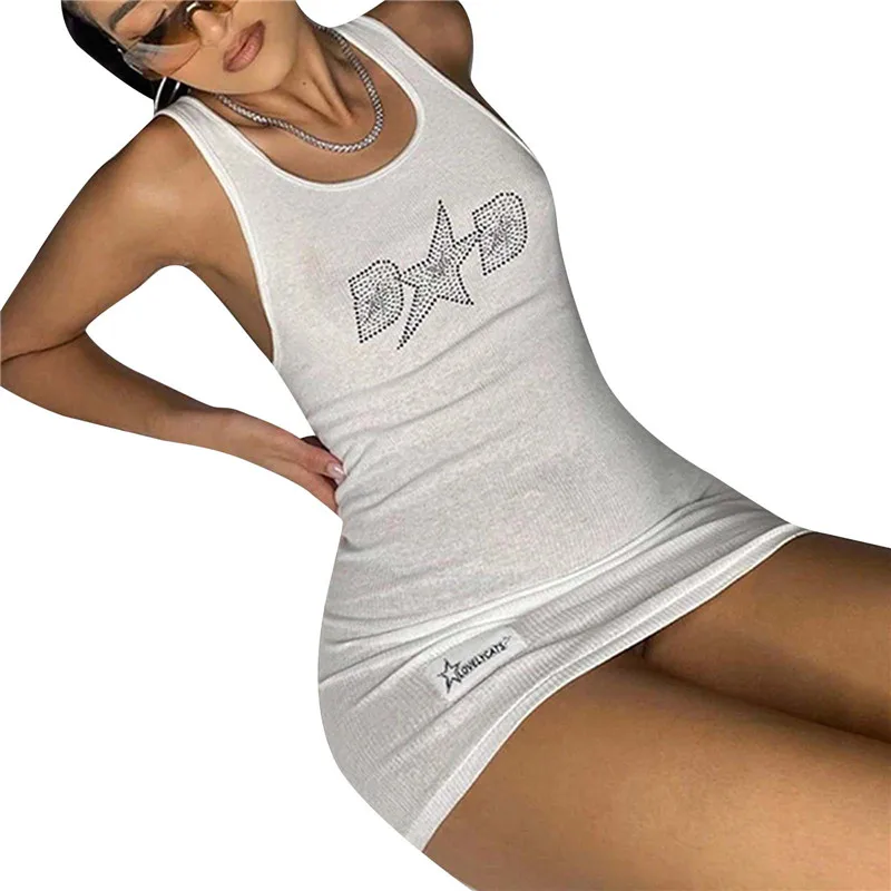 Cyber Y2K-vestidos sin mangas acanalados para mujer, ropa de calle ajustada de los años 2000 ...