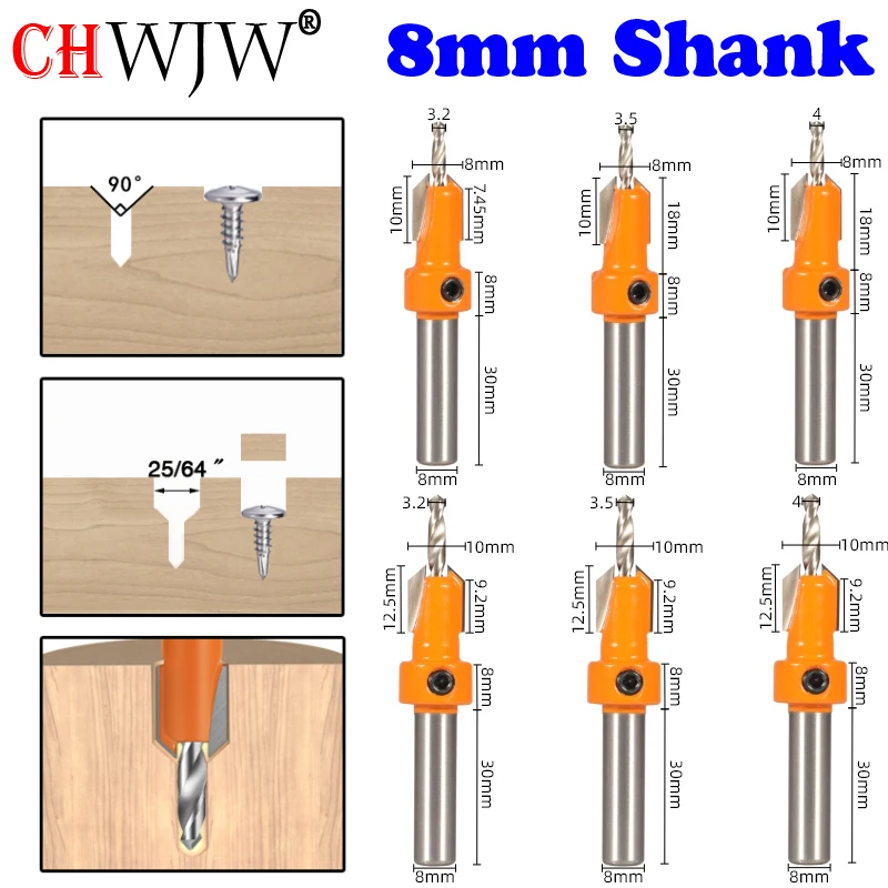 8mm Shank Hss Woodworking Countersink Router Bit Screw Extractor Remon ...