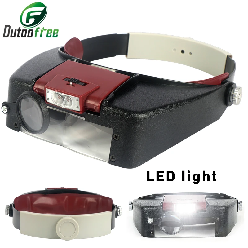 10x Headband Magnifying Glass Eye Repair Magnifier Led Light 1.0/1.5/3. ...