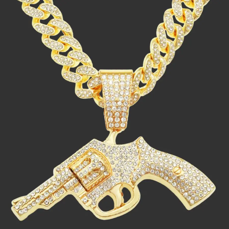 Iced Out Cuban Link Chain Pistol จี้สร้อยคอผู้หญิงเครื่องประดับหญิงความ ...