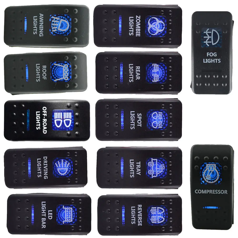 Waterproof 12v 20a Bar Arb 5p Push Rocker Toggle Switch Blue Led Light ...